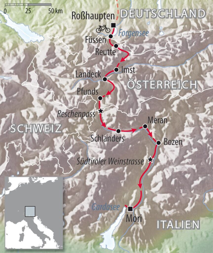 Radreise Via Claudia Augusta Radtour vom Allgäu bis zum Gardasee