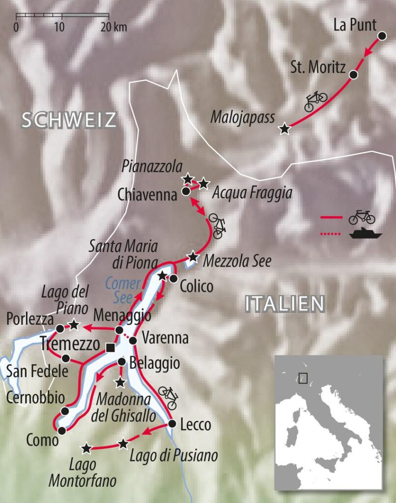 Radreise Comer See Ciclovia dei Laghi Schweizer Bergwelt