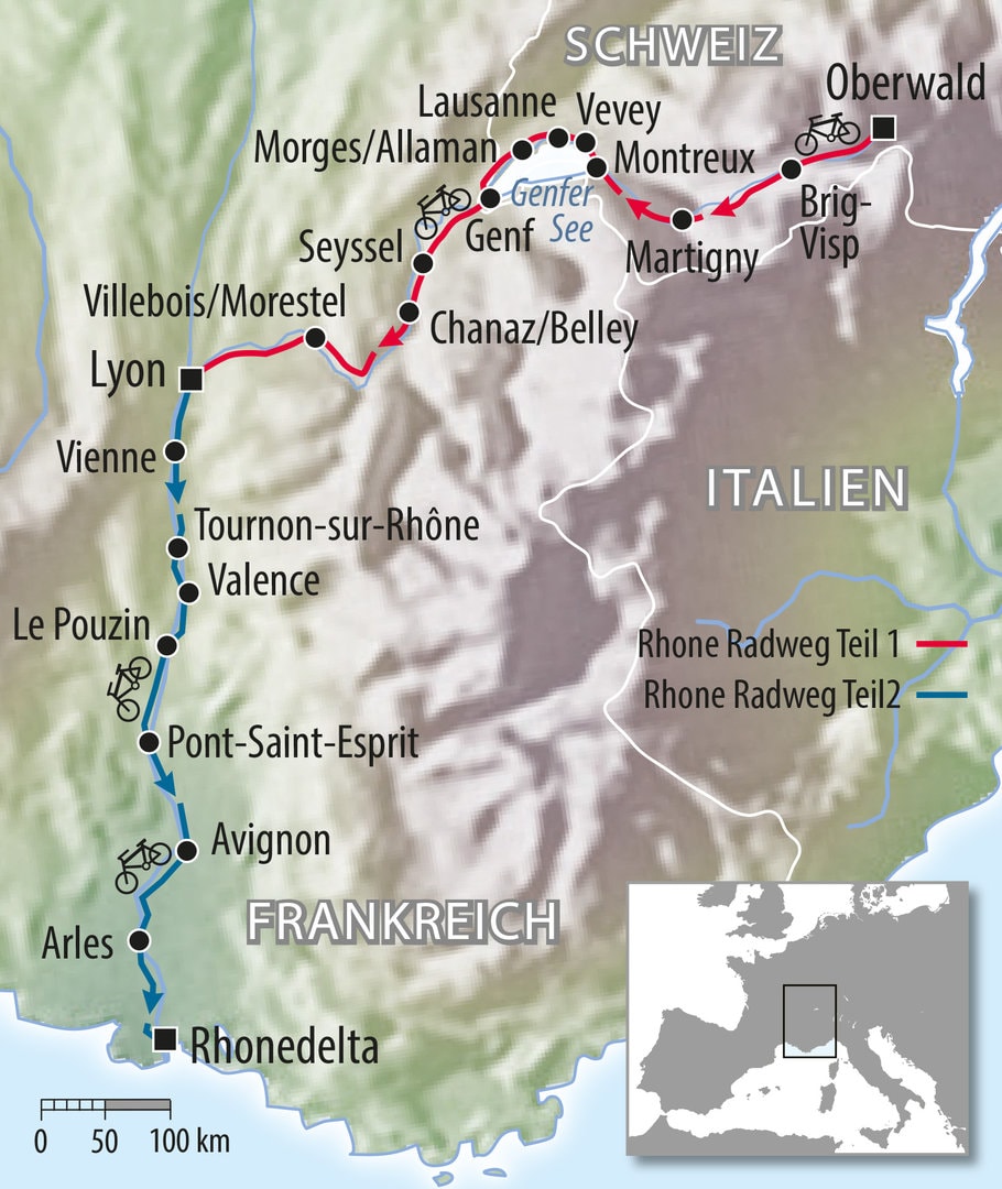 Radreise Rhone Radweg Oberwald - ans Mittelmeer Teil 1 und Teil 2 Kombi ...
